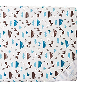 Soul & Lane 3-Piece Cotton Forest Animals Crib Bedding Set for Boys - Comforter, Crib Sheet, Changing Pad Cover: Woodland Friends Crib Bedding Set, Deer Bear Blue Nursery Quilt, Mountain Crib Sheet