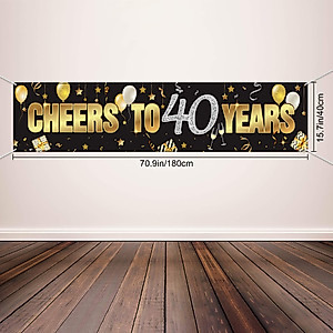 40th Birthday Banner, Happy 40th Birthday Cheers to 40 Years Birthday Sign Gold Glitter Birthday Banner, Anniversary Celebration Backdrop Party Decoration Supplies for 40 Birthday