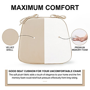 LOVTEX Chair Cushions for Dining Chairs 4 Pack - 17"x16"x1.5" Kitchen Chair Cushions - Dining Chair Pads with Ties, Khaki