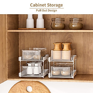 YuzhuSuye Under Sink Organizer 2 Tier Bathroom Storage and Organizer Multi-Purpose Clear Pull Out Cabinet Organizer Drawer Storage Shelves with Handles for Bathroom Kitchen Pantry Closet and Office