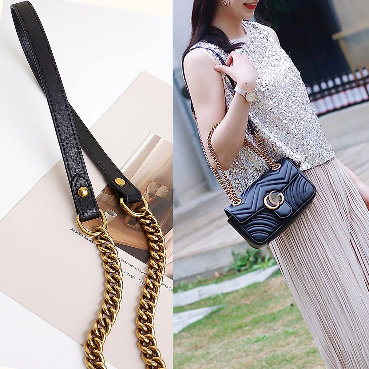 Hualibao Metal Plus Synthetic Leather Purse Chain Strap Length for Shoulder Cross Body Sling Purse Handbag Clutch Replacement（Silver47.2inch）