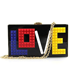 YYW Love Acrylic Clutch, Acrylic Box Evening Clutch Bag Purse Handbag for Women Wedding Party Cocktail Handbag (Black)