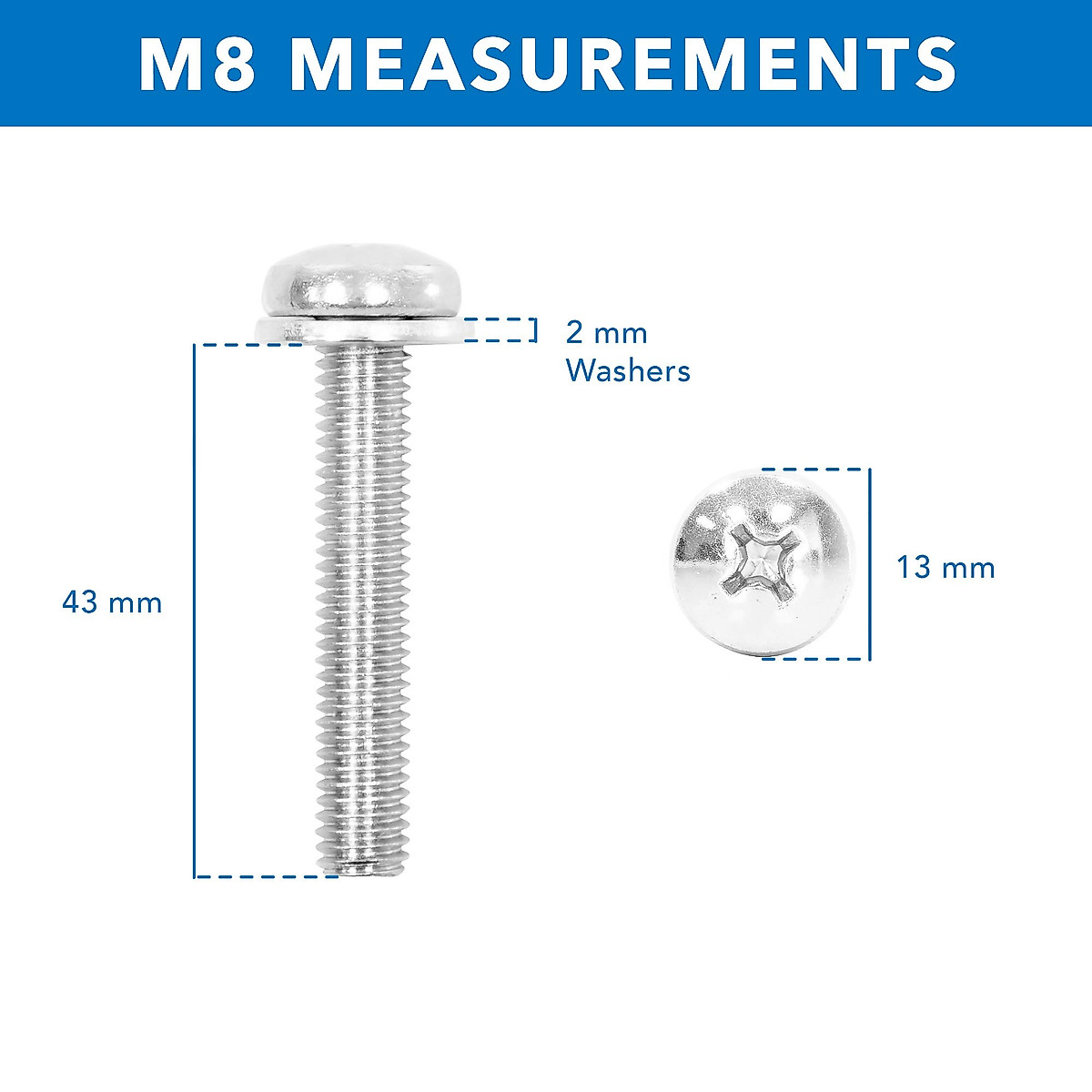 MOUNT-IT! M8 Screws for Samsung TV [M8 x 45mm, Pitch 1.25mm] Stainless Solid Steel Screw Bolts for Wall Mounting | Samsung 7, 8 9 Series Compatible (Silver)