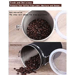 Walktosun Airtight Coffee Canister with Clear Lids, Large Container for Ground Coffee 1.8L/62 floz Stainless Steel Storage Container Jar for Coffee Bean, Cereal, tea, Flour, Sugar (Dark Black)