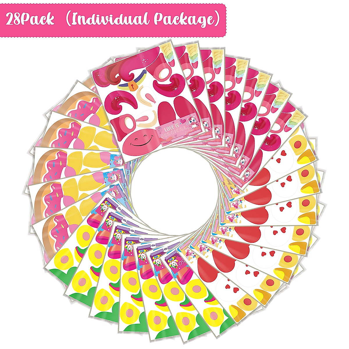 Xqumoi 28Pcs Valentine's Day Unicorn Wooden Sticks DIY Crafts Kit Exchange Gift with Creative Gift Cards Art Craft Ornament with Googly Wiggle Eyes Handmade Projects Party Decorations Favors for Kids