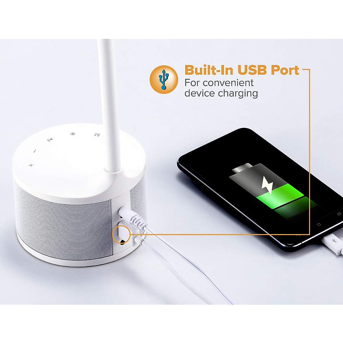 Bostitch LED Dimmable Desk Lamp with Bluetooth Speaker & USB Port, Energy Efficient, 5.5W, Natural Daylight, White (VLED1817WHITE-BOS)