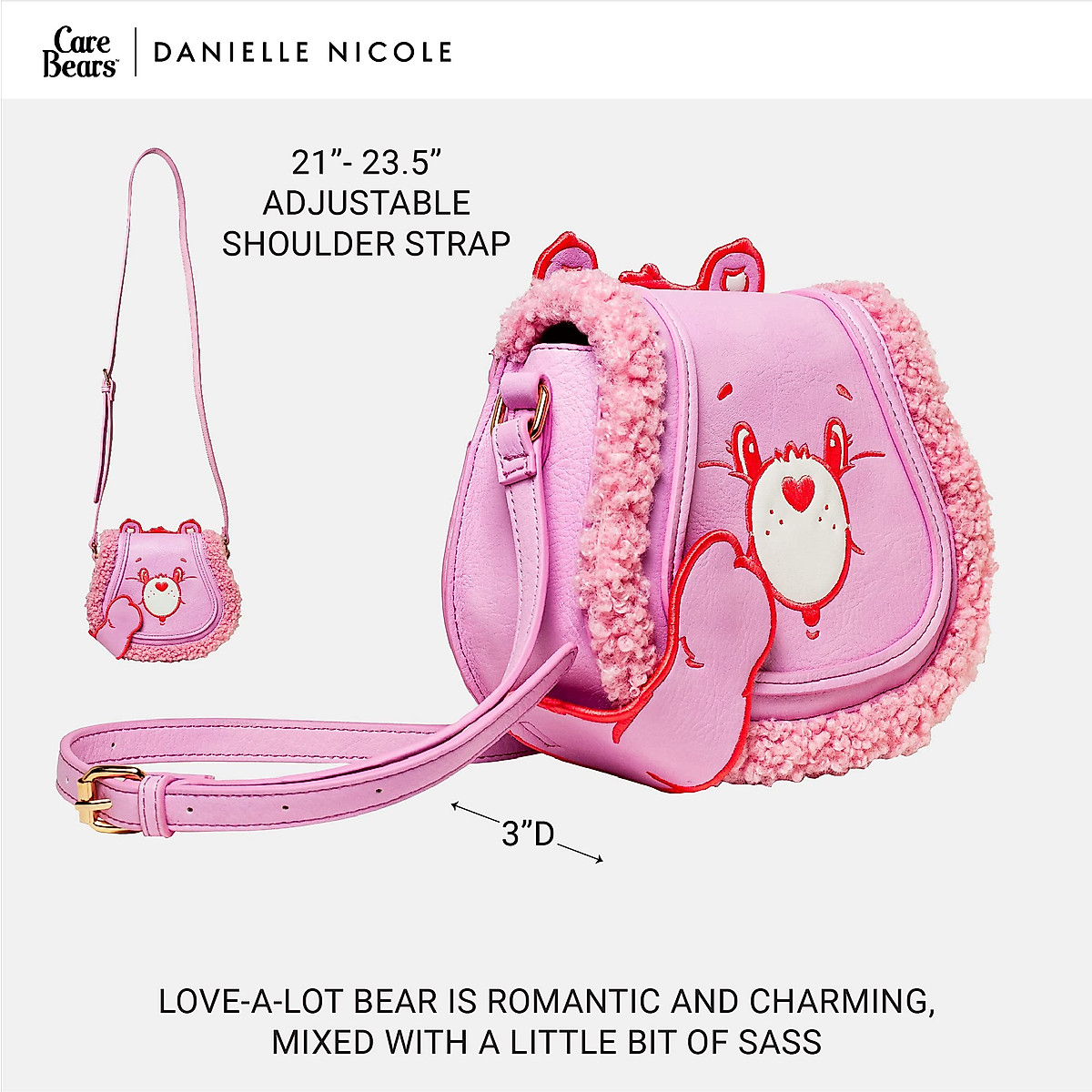 Danielle Nicole Care Bears Crossbody Bag, Love-A-Lot Bear Purse, Pink