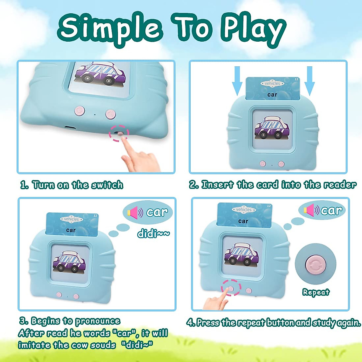 BAOXUE Toddler Learning Toys for 1 2 3 4 Year Old Girls Boys,Educational Toys for Toddlers Ages 2-4,Talking Flash Cards with 224 Sight Word,Speech Therapy Autism Toys Birthday Gift for Kids 1-3 (A)