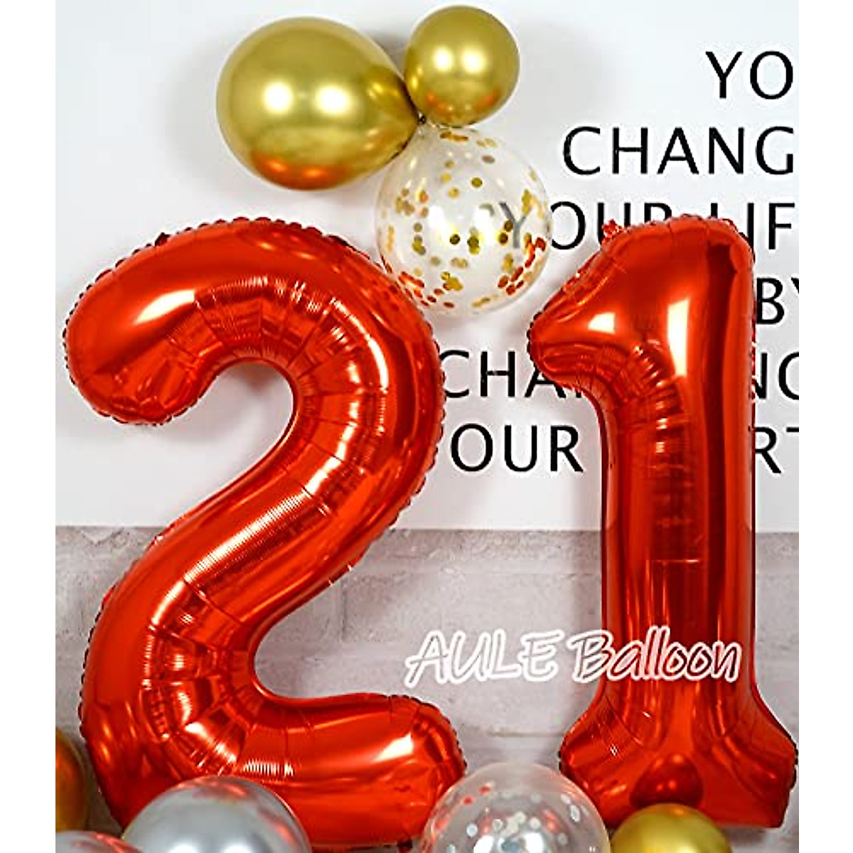AULE 40 Inch Big Red Foil 21 Number Balloons for Women Large 21st Happy Birthday Decorations Giant Huge Helium Mylar 12 Anniversary Party Decor