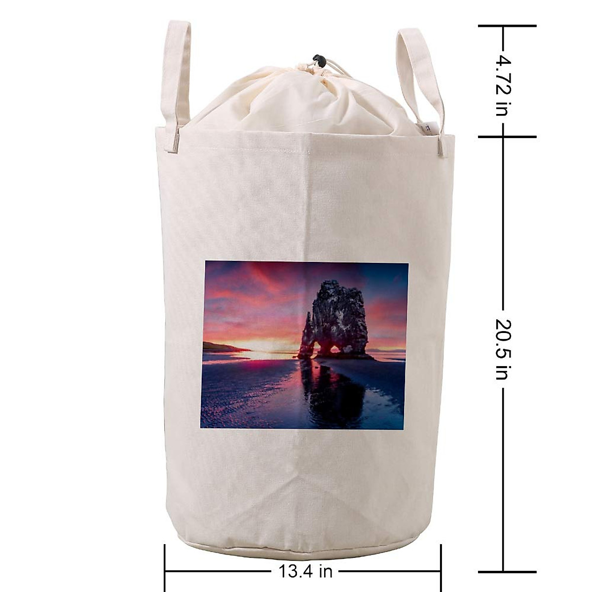 ZHIMI Laundry Hamper Large Basket 13inch Waterproof Coating Cylindrical ﻿Huge Basalt Stack Clothes Storage Bucket Pouch Foldable with Drawstring Closure Organizer White