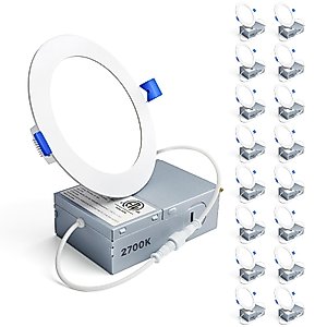 Ensenior 16 Pack 4 Inch LED Recessed Ceiling Light, Dimmable, 2700K Soft White, 750LM 9W 120V, High Brightness Canless Wafer Downlight - ETL&FCC&IC