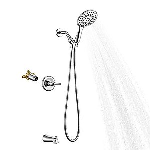 AIHOM Shower Faucet Set With Tub Spout,Shower Trim Kit With Pressure Balanced Valve, Dual-Function 5-Spray Touch-Clean Handheld Shower Head Combo, Chrome