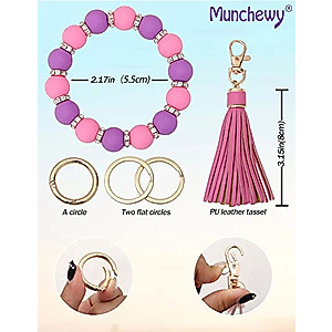 Silicone Key Ring Bracelet for Women, Elastic Beaded Wristlet Keychain Key Holder for Mother’s Day Gift(Grey/Black)