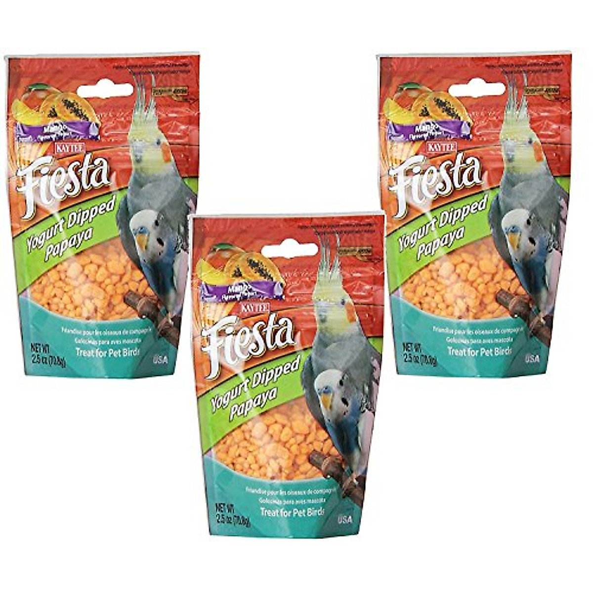 (3 Pack) Kaytee Fiesta Mango Flavored Yogurt Dipped Papaya Bird Treat, 2.5 Ounce each