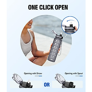 NOIFYS Motivational 32 oz/24 oz Water Bottle with Time Marker, Updated BPA Free Leak Proof Water Bottles With Fruit Strainer and Straw, Perfect For Fitness Gym Outdoor