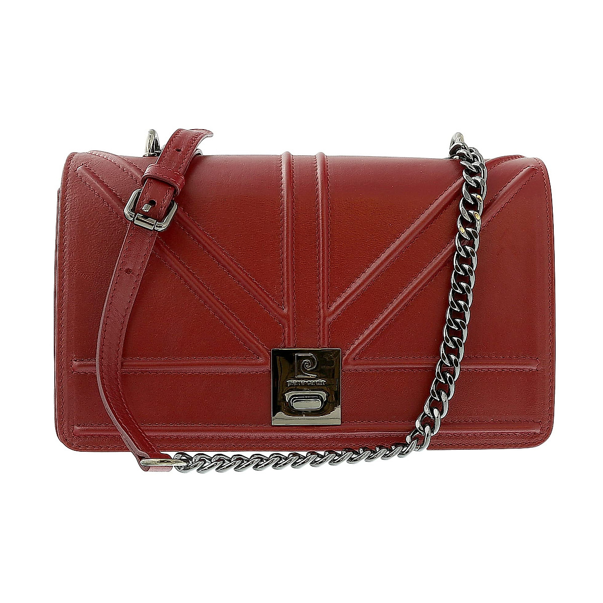 Pierre Cardin Burgundy Leather Small Structured Shoulder Bag for womens