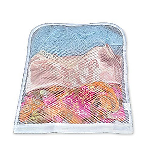 Smart Design Wash Bag w/ Safety Zipper - Washing Machine Safe - Fine Mesh Nylon Polyester - Bra, Hosiery, Pantyhose, Delicates, Lingerie, & Baby Clothes (18 x 14 Inch) [White]