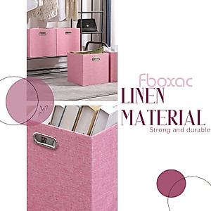 Fboxac Pink Cube Storage Organizer Bins 13x13x13 Inch, 4 Pack Collapsible Organization Baskets with Handles, Thick Fabric Foldable Storage Box, Storage Baskets for Kallax Shelf Bookcase Closet Cabinet