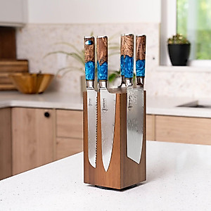 SENKEN Rotating Magnetic Knife Block without Knives, Natural Acacia Hardwood - 360 Degrees Rotation - Ultra Strong Neodymium Magnets, Universal Knife Holder & Storage (Rotating Magnetic Block)