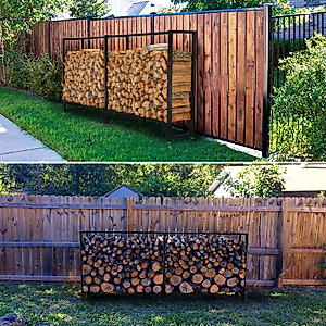 Unikito 8ft Black Anti-Rust Powder Coated Steel Firewood Rack with Waterproof Cover, for Outdoor Fire Pit, Patio, Porch, Backyard Deck