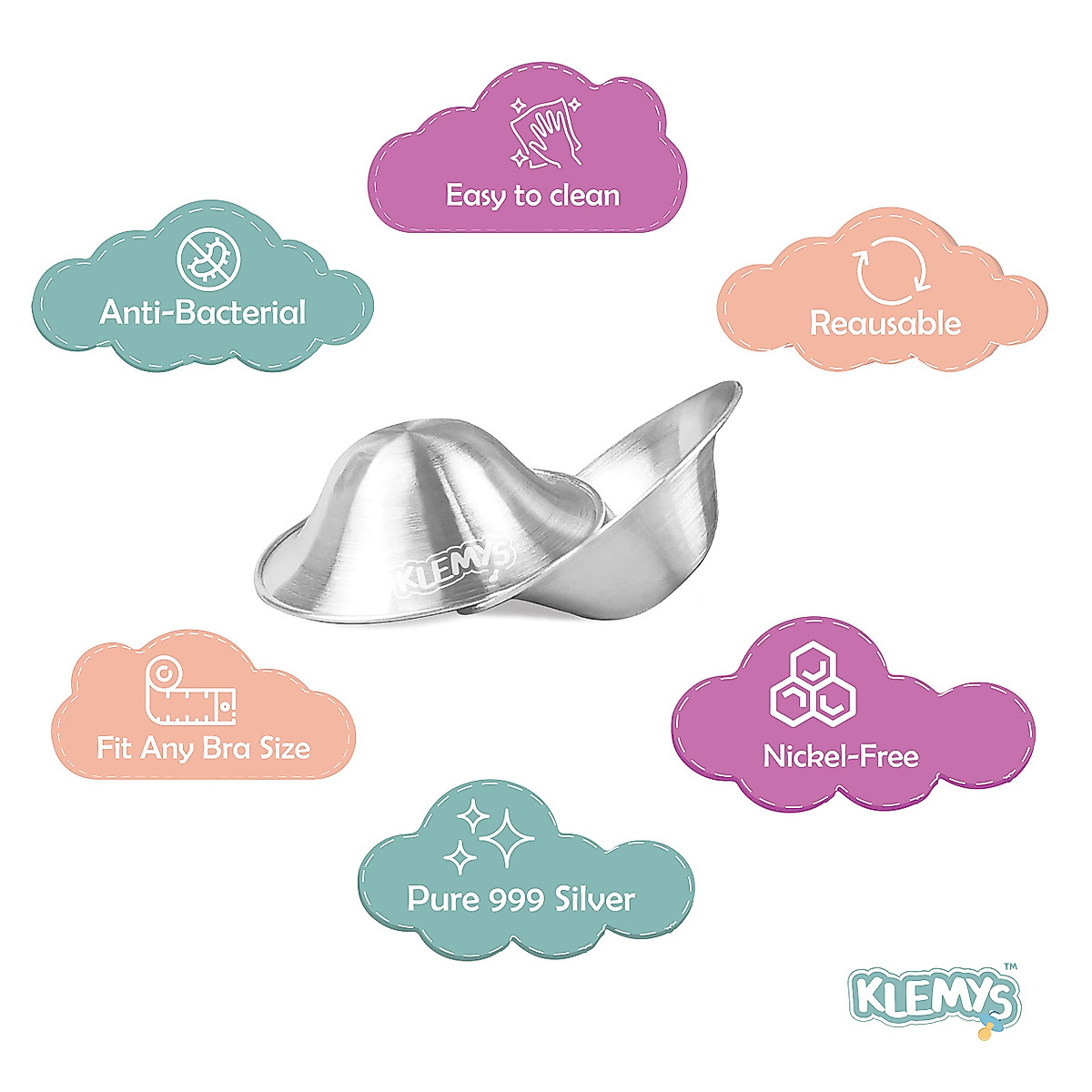 Klemys Silver Nursing Cups - Nipple Shields for Nursing Newborn - Breastfeeding Essentials - Newborn Must Haves - Nipple Covers Breastfeeding - 999 Silver (Regular)
