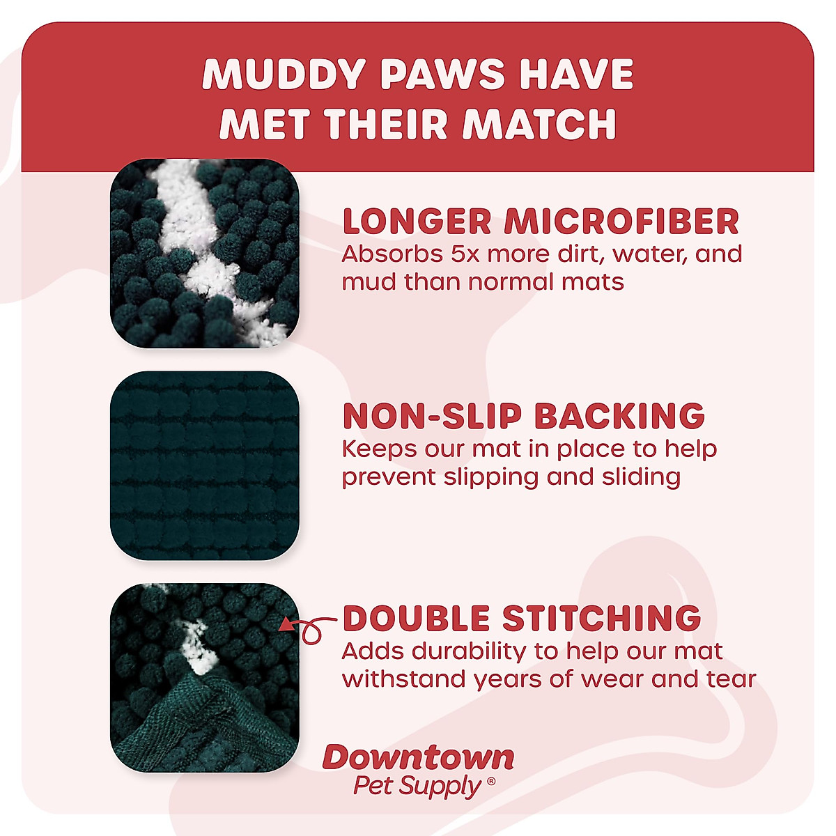 My Doggy Place Microfiber Dog Mat for Muddy Paws, 31" x 20" Teal with Paw Print - Absorbent and Quick-Drying Dog Paw Cleaning Mat, Washer and Dryer Safe - Non-Slip Rubber Backed Pet Mat, Medium