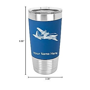 LaserGram 20oz Vacuum Insulated Tumbler Mug, Cargo Airplane, Personalized Engraving Included (Silicone Grip, Dark Blue)