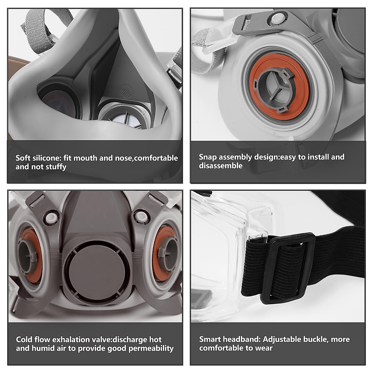 Respirator Mask, Half Face Cover Gas Mask with Safety Glasses Reusable Professional Breathing Protection, for Painting, Organic Vapor, Welding, Polishing, Woodworking and Other Work Protection