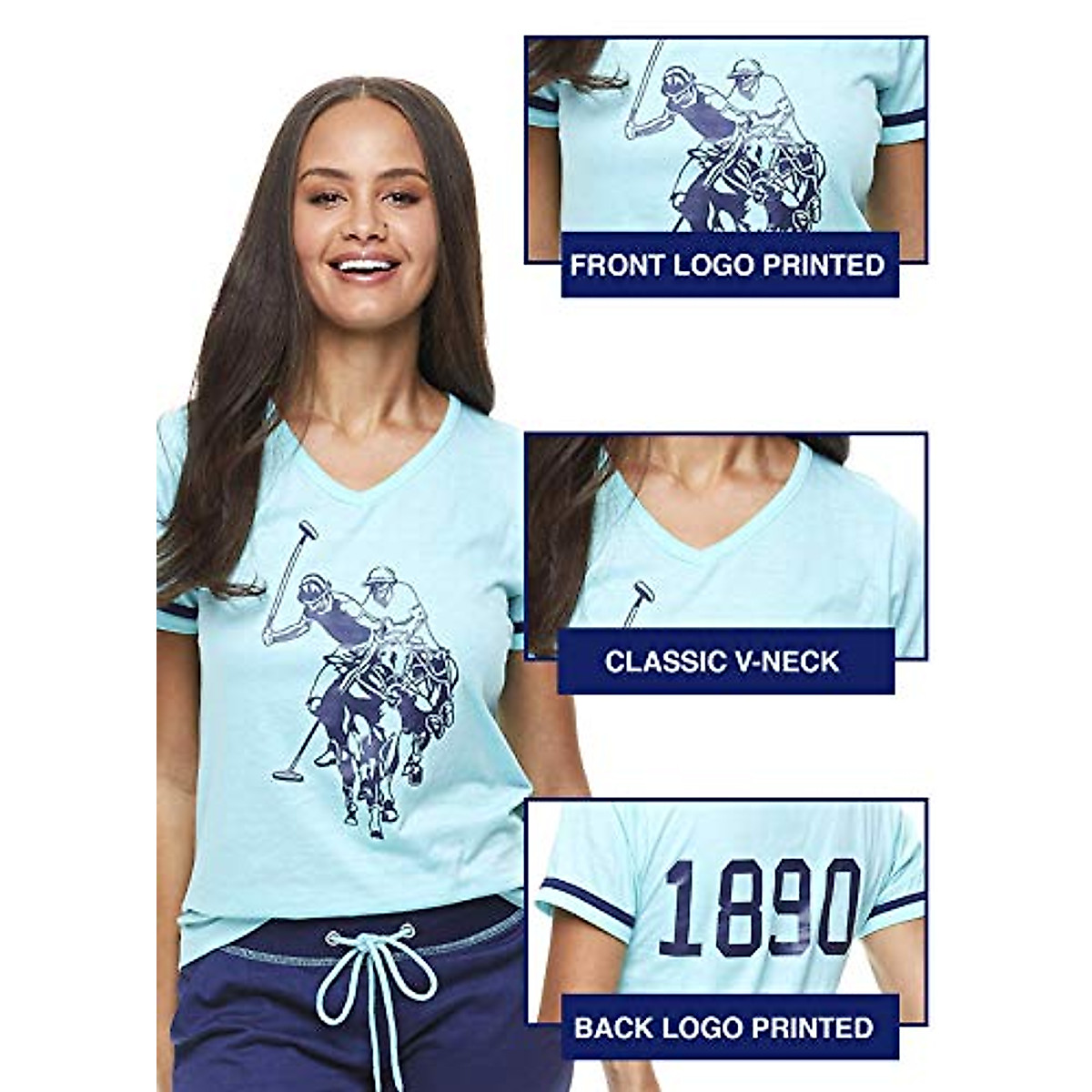 U.S. Polo Assn. Womens Pajama Set - Short Sleeve Shirt and Pajama Pants Sleepwear and Lounge Sets for Women (Mint W/Pockets, Large)