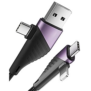 Newest [4 in 1] Multi Charging Cable 2Pack 4ft, MAGNPTER 60W 3.1A Fast Charging USB C Cable, Nylon Braided USB A/C to USB C/IP Cord, Compatible with iPhone iPad Pro/Air/Mini MacBook Galaxy S22 21 Note
