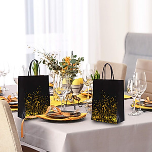 Cooraby 30 Pieces Bronzing Gold Black Paper Kraft Black Polka Dot Paper Bags Party Bags Gold Bags Hen Party Bags with Handle for Party Favors