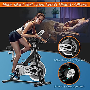 Goplus Exercise Bike, Indoor Cycling Workout Stationary Bike with Adjustable Fitness Saddle, LCD Monitor & Phone Holder, Belt Drive Fitness Bike for Gym Home Cardio Training