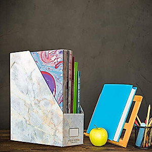 Magazine File Holder with Golden Marble Design 2 Pack, Premium Document Storage Box, Book Bin, Desk File Rack, Perfect for A4 Size Document, Office Folder, Newspaper Tray