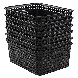 Sandmovie Black Plastic Rattan Storage Baskets, 6 Packs