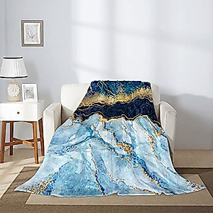 Abstract Marble Blanket 60" x 80" Blue and White Gold Luxury Granite Super Soft Bedding Fleece Throw Blanket Microfiber Flannel Blankets Bedroom Living Room Warm Lightweight for Kids Adults