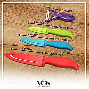 Vos Ceramic Knife Set, Ceramic Knives Set For Kitchen, Ceramic Kitchen Knives With Peeler, Ceramic Paring Knife 3", 4", 6", Inch Multi Color