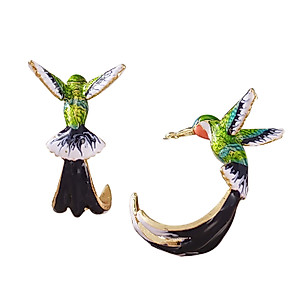 Cute Hummingbird Earrings Flying Hummingbird Oil Painting Dangle Earrings Enamel Hummingbird Stud Earrings Colorful Metal Animal Elegant Hummingbird Bird Studs Earring Jewelry - Green