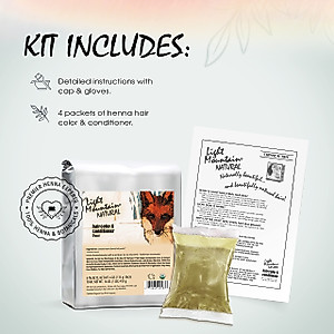 Light Mountain Henna Hair Color & Conditioner – Red Hair Dye, Organic Henna Leaf Powder and Botanicals, Chemical-Free, Semi-Permanent Hair Color + 4 Hair Clips