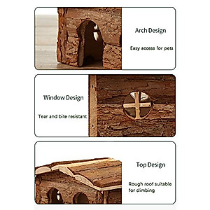 Hamiledyi Hamster Hideout Wooden House,Natural Wood Rat Hut Hamster Bridge for Dwarf Hamster Mouse Playing Hiding