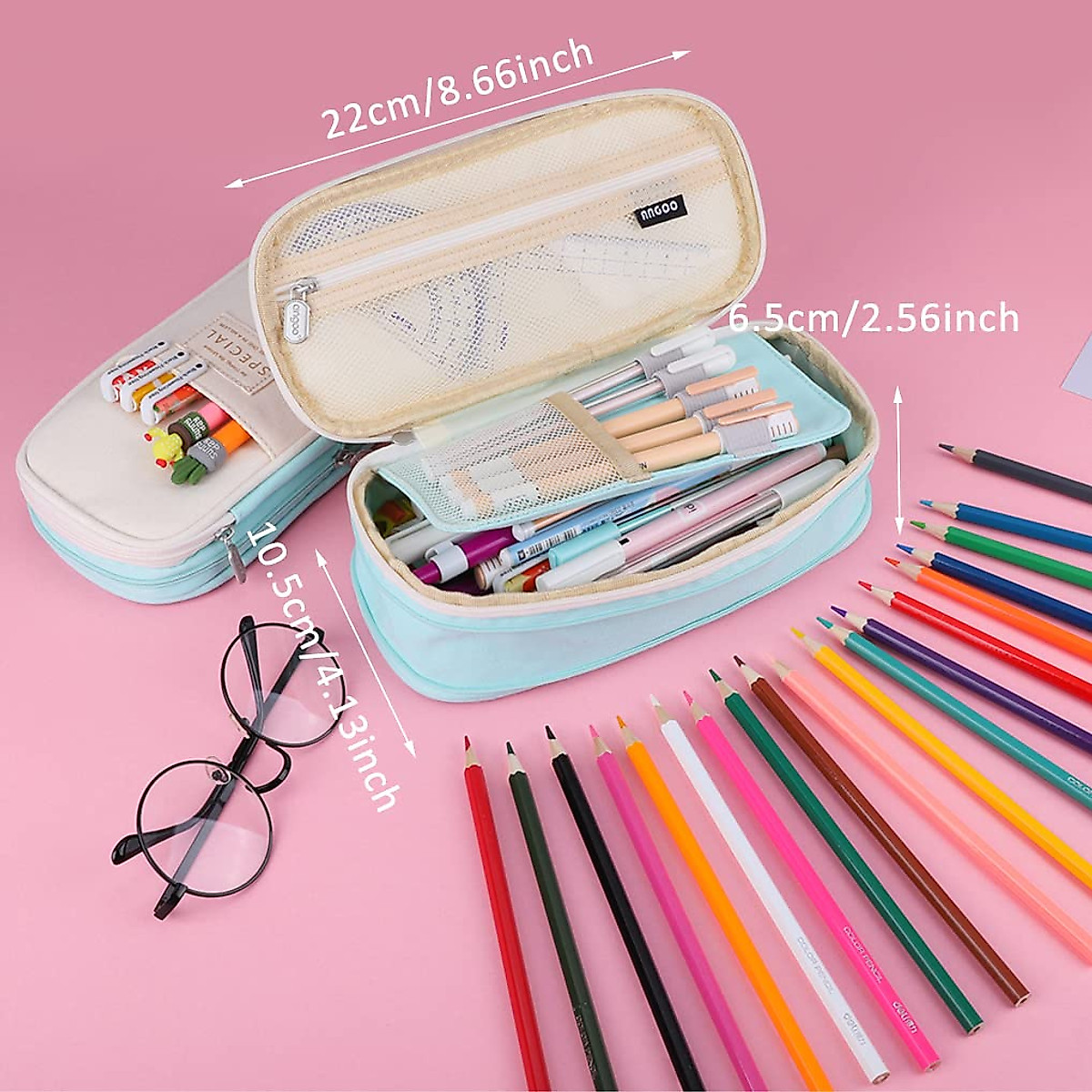 Oyachic Big Capacity Pencil Case, Telescopic Pencil Pouch,Zipper Pen Bag,Canvas Markers Organization Makeup Bag Box,Pencil Holder Office Supplies