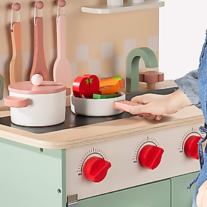 ROBUD Kids & Toddlers Kitchen Playset, Wooden Pretend Play Kitchen Set Toy Gift for Girls & Boys