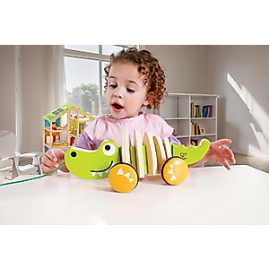 Hape Wooden Walk-A-Long Croc for Babies| Pull & Pull Walking Toy for Toddlers 12 Months and Up