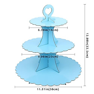 KINMRIS Blue Cake Stands Cardboard 3- Tier Dessert Cupcake Stand for Afternoon Tea 2 Pack, 3-Tier Cupcake Holder for Weddings, Birthday Party Supplies, Wedding Anniversary