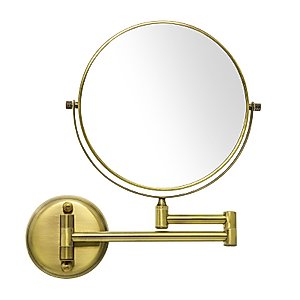 GURUN 8" Wall Mounted Makeup Mirror with 10X Magnification,Two-Sided Swivel Bathroom Mirror,Antique Satin Brass Finish M1306K(8in,10x)