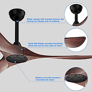 alescu Outdoor Ceiling Fan 52" with Remote Control,Modern Reversible DC Motor for Patio Bedroom Living Room Outdoor Ceiling Fans walnut finish