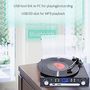 DIGITNOW Bluetooth Record Player with Stereo Speakers, Turntable for ...
