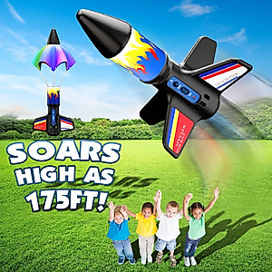 lakebyin Rocket Launcher for Kids - Electric Flying Model Rocket with Parachute Recovery - Eco-Friendly Rocket Toy with Unlimited Re-Launch - Great Birthday Gift
