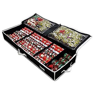 Gift Wrap Storage Organizer - Easily organize Wrapping Paper, Ribbons, Bows, Scissors. Fits 18-24 Standard Rolls. Keeps Holiday Gift Supplies in Perfect Condition and Ready for Next Season. (Black)