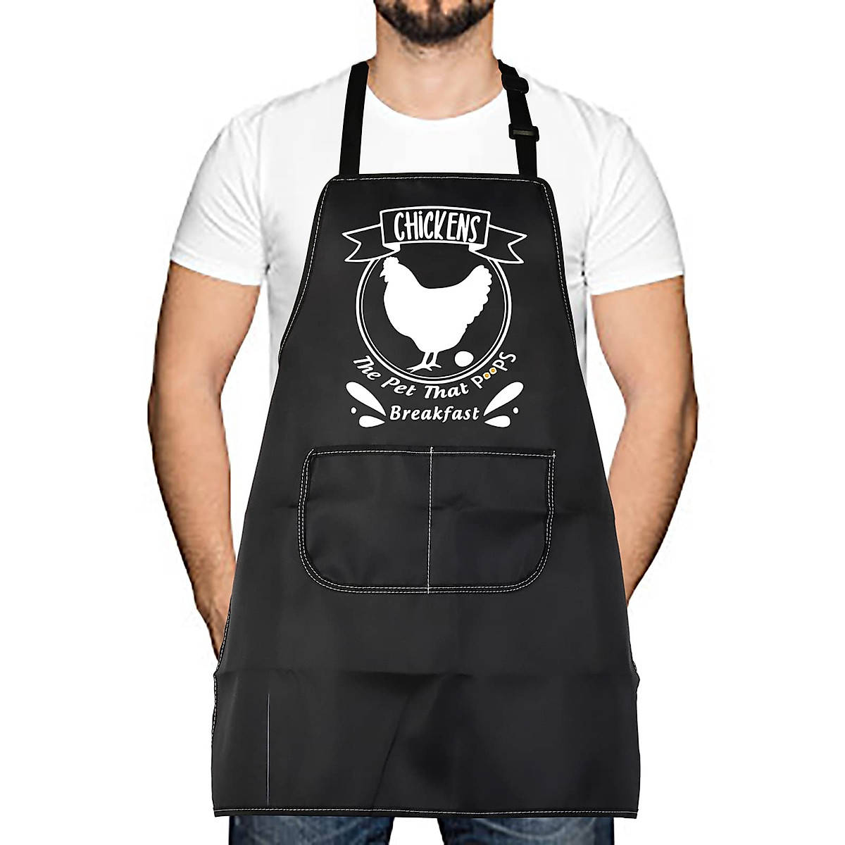LEVLO Funny Chicken Kitchen Apron Chicken The Pet That Poops Breakfast Kitchen Apron Breakfast Apron For Men Women(Chicken Breakfast)