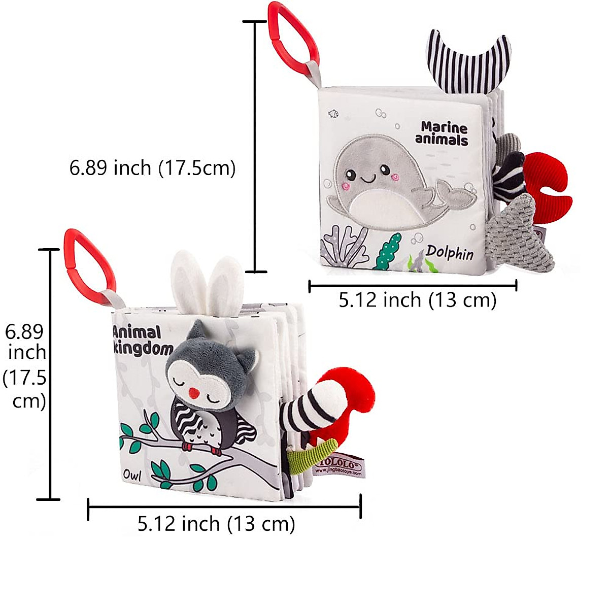 D-KINGCHY Baby Cloth Book Toy, Black and White Crinkle Tails Cloth Activity Books, Interactive Hanging Stroller Books for Newborn Infant, Early Development Toys with Sound for 0-2 Years Old